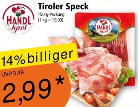 HANDL Tiroler Speck 150-g-Packung Angebot bei Norma