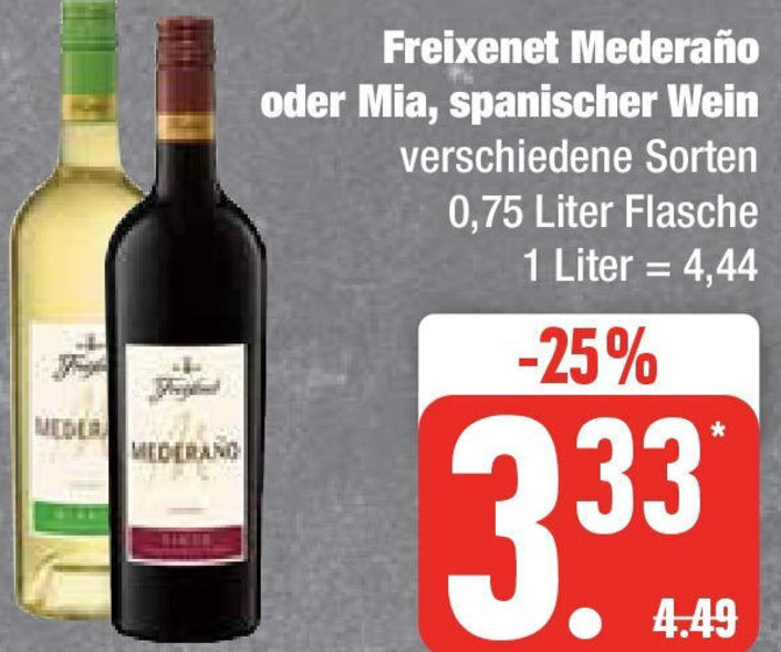 Freixenet Mederaño oder Mia, spanischer Wein 0,75 Liter Flasche Angebot ...