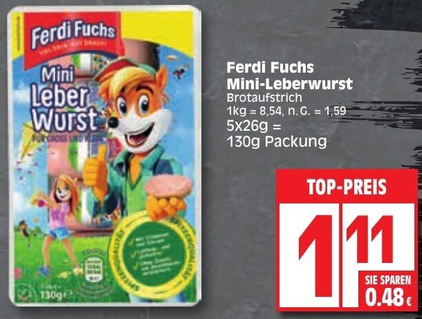 Ferdi Fuchs Mini-Leberwurst 130g Packung Angebot bei Edeka