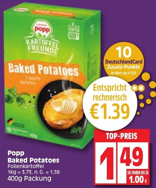 Popp Baked Potatoes 400 g Packung Angebot bei Edeka
