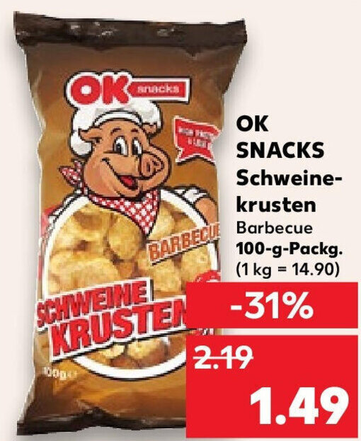 OK SNACKS Schweinekrusten 100 g Packg. Angebot bei Kaufland