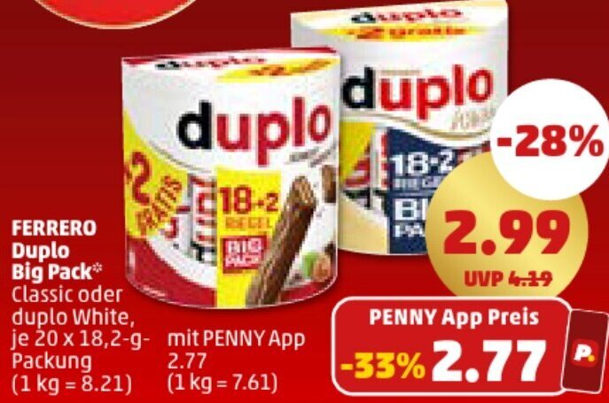 FERRERO Duplo Big Pack 20x18,2 g Packung Angebot bei PENNY
