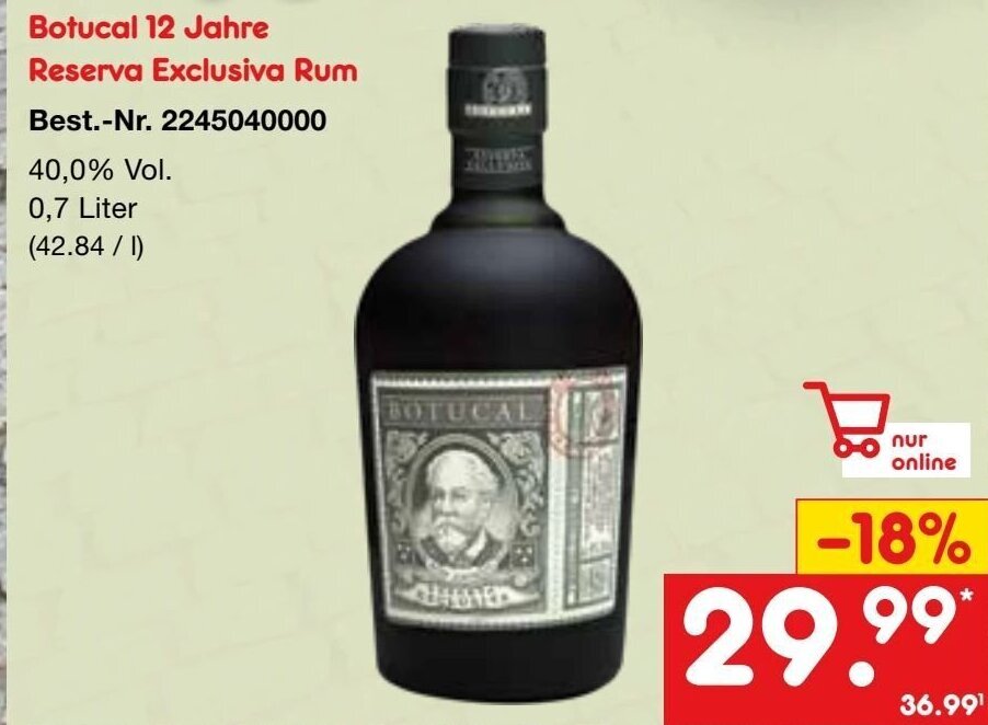 Botucal 12 Jahre Reserva Exclusiva Rum 0,7 Liter Angebot bei Netto ...