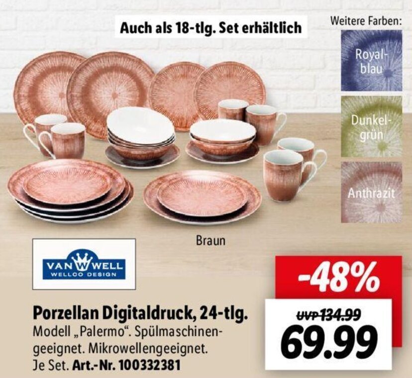 VAN WELL Porzellan Digitaldruck, 24-tlg. Angebot bei Lidl