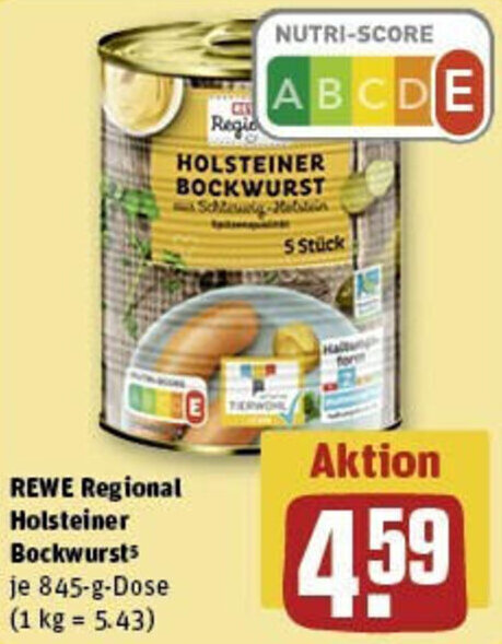 REWE Regional Holsteiner Bockwurst 845 g Dose Angebot bei REWE