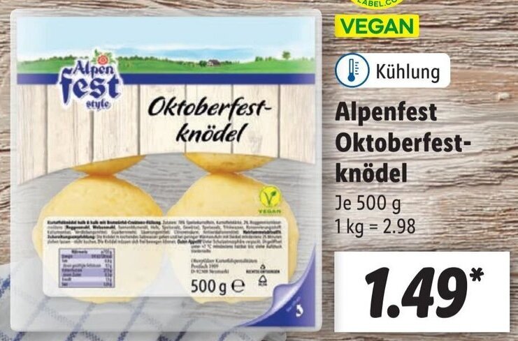 Alpenfest Oktoberfestknödel 500 g Angebot bei Lidl