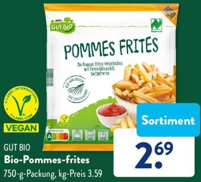 GUT BIO Bio-Pommes frites 750-g-Packung Angebot bei Aldi Süd
