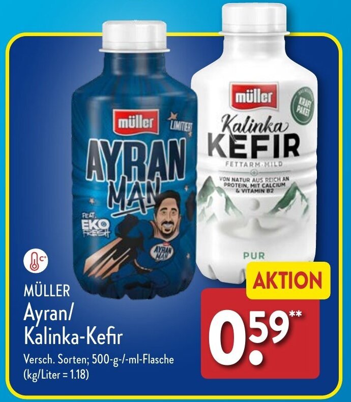 MÜLLER Ayran/ Kalinka-Kefir 500 g/ml Flasche Angebot bei Aldi Nord