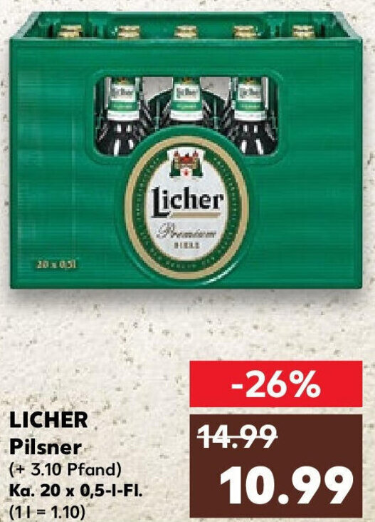 LICHER Pilsner Ka. 20 x 0,5-L-FI. Angebot bei Kaufland