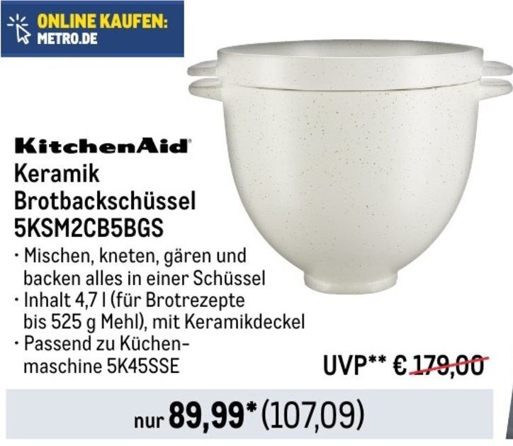KitchenAid Keramik Brotbackschüssel 5KSM2CB5BGS Angebot bei METRO
