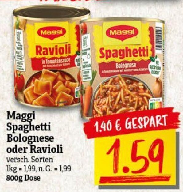 Maggi Spaghetti Bolognese oder Ravioli 800g Dose Angebot bei NP Discount
