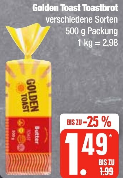 Golden Toast Toastbrot 500 g Packung Angebot bei Edeka Frischemarkt