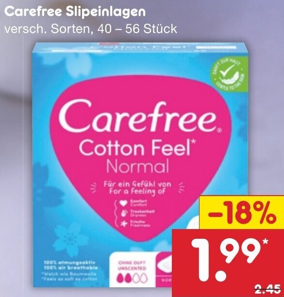 Carefree Slipeinlagen 40 - 56 Stück Angebot bei Netto Marken-Discount