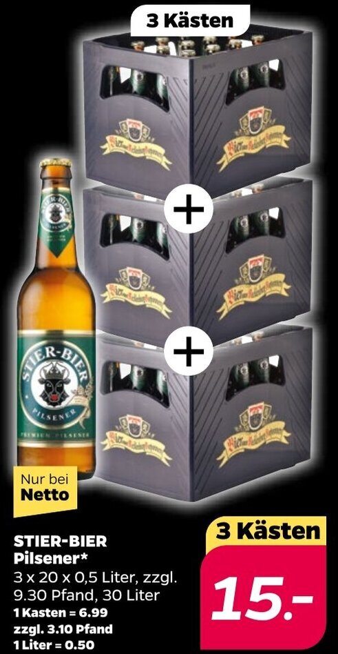 STIER-BIER Pilsener 3 x 20 x 0,5 Liter Angebot bei NETTO
