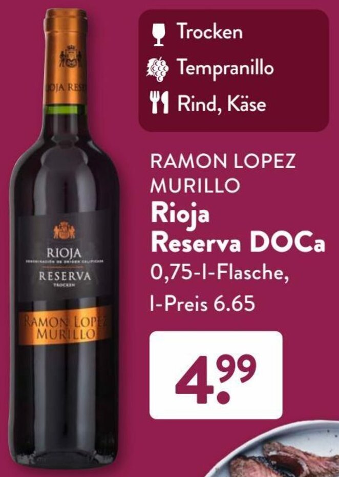 RAMON LOPEZ MURILLO Rioja Reserva DOCa 0,75 L Flasche Angebot bei Aldi Süd