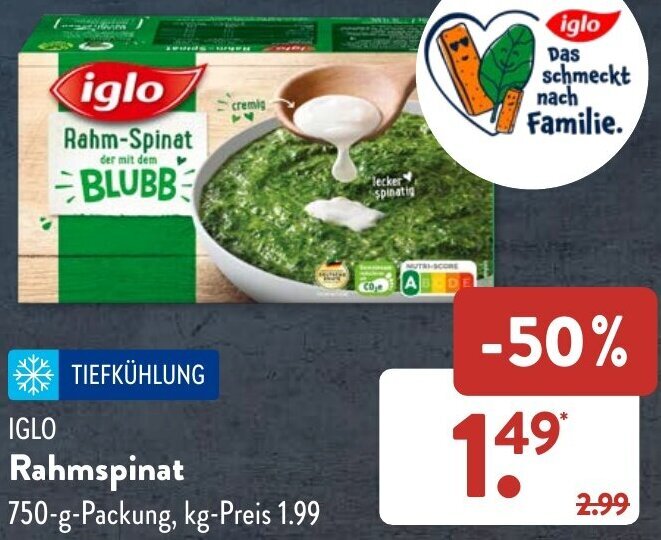 IGLO Rahmspinat 750-g-Packung Angebot bei Aldi Süd
