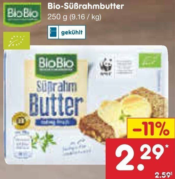 Bio-Süßrahmbutter 250 g Angebot bei Netto Marken-Discount