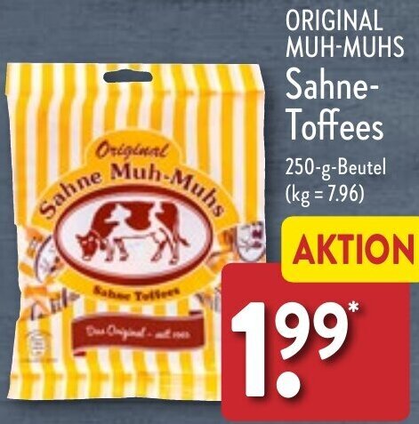 ORIGINAL MUH-MUHS Sahne Toffees 250-g-Beutel Angebot bei Aldi Nord