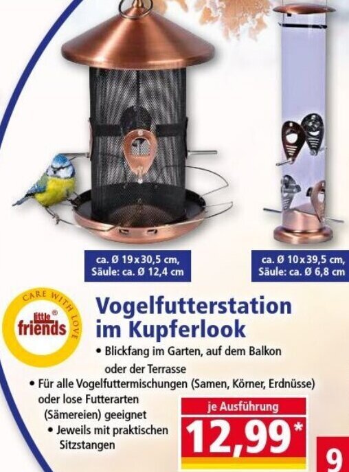 little friends Vogelfutterstation im Kupferlook Angebot bei Norma