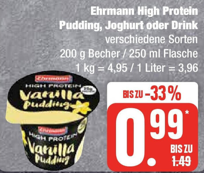 Ehrmann High Protein Pudding, Joghurt oder Drink 200 g Becher / 250 ml ...