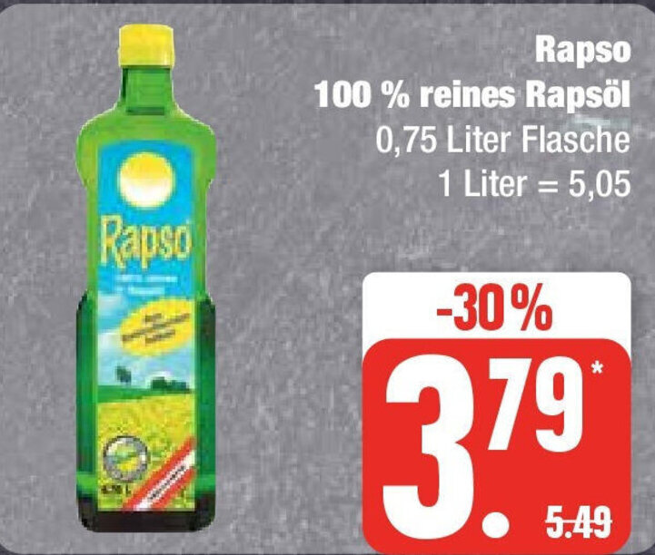 Rapso 100% reines Rapsöl 0,75 Liter Flasche Angebot bei Edeka