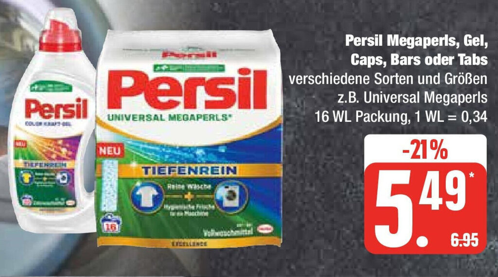 Persil Megaperls, Gel, Caps, Bars oder Tabs16 WL Packung Angebot bei Edeka