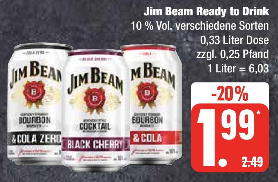 Jim Beam Ready to Drink 0,33 Liter Dose Angebot bei Edeka