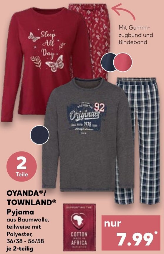 OYANDA/ TOWNLAND Pyjama 2-teilig Angebot bei Kaufland