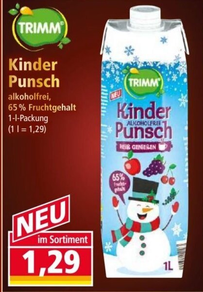 TRIMM Kinder Punsch 1 l Packung Angebot bei Norma