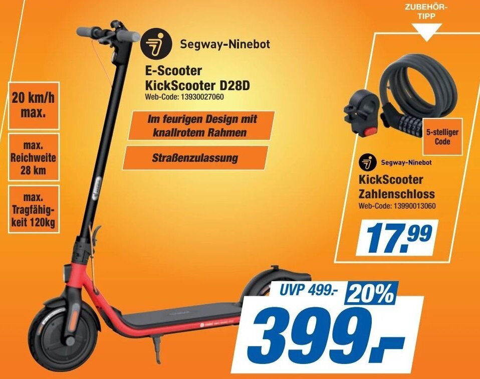 Segway-Ninebot E-Scooter KickScooter D28D Angebot bei Expert