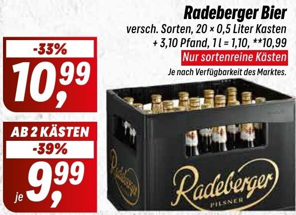 Radeberger Bier 20x0,5 Liter Kasten Angebot bei Simmel