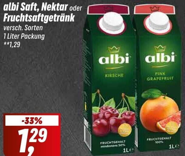 albi Saft, Nektar oder Fruchtsaftgetränk 1 Liter Packung Angebot bei Simmel