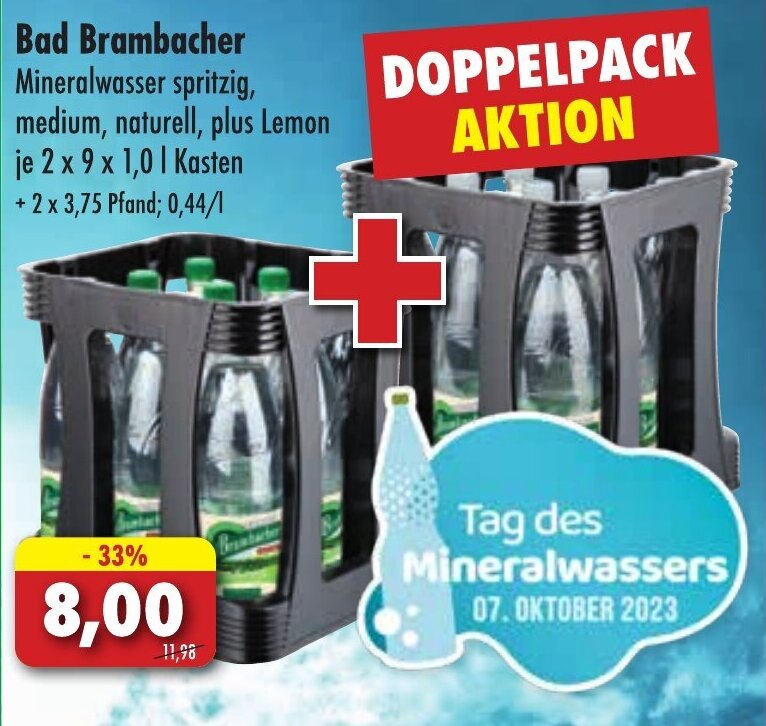 Bad Brambacher Mineralwasser 2 x 9 x 1,0 l Kasten Angebot bei Lösch Depot