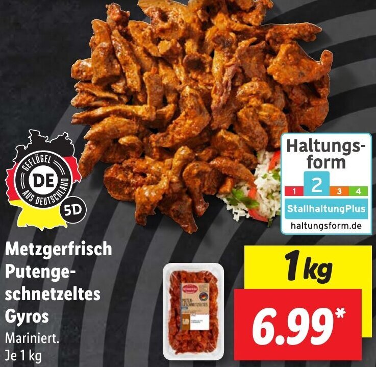 Metzgerfrisch Putengeschnetzeltes Gyros 1 kg Angebot bei Lidl