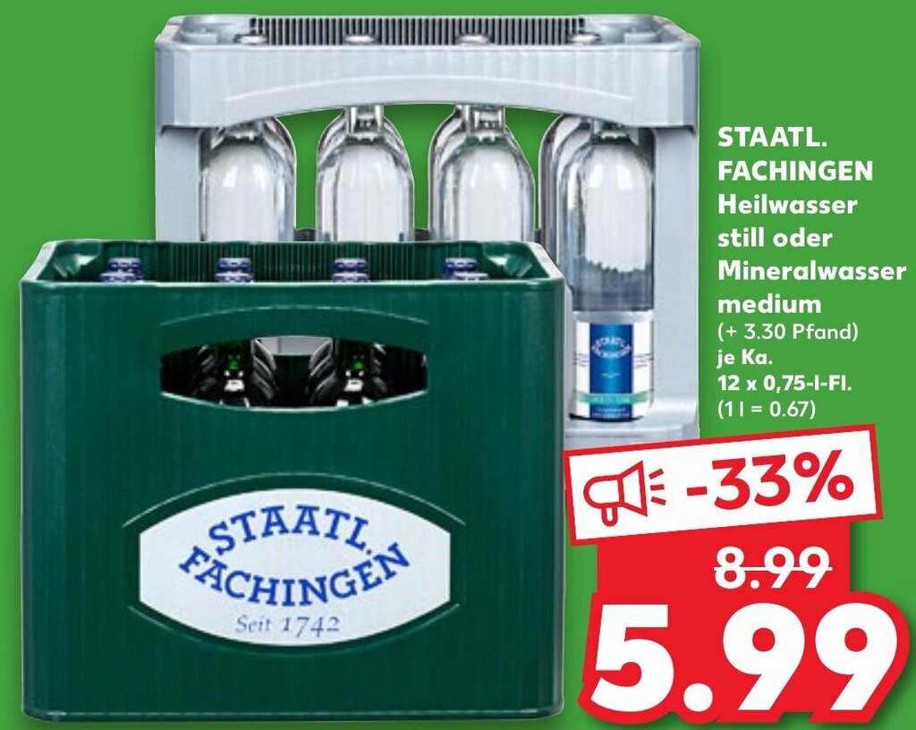 STAATL. FACHINGEN Heilwasser still oder Mineralwasser medium Ka. 12x0 ...