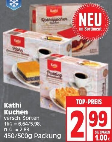Kathi Kuchen 450/500g Packung Angebot bei Edeka