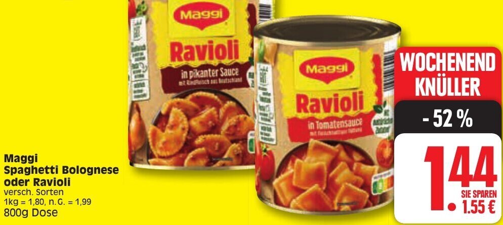Maggi Spaghetti Bolognese oder Ravioli 800 g Dose Angebot bei Edeka