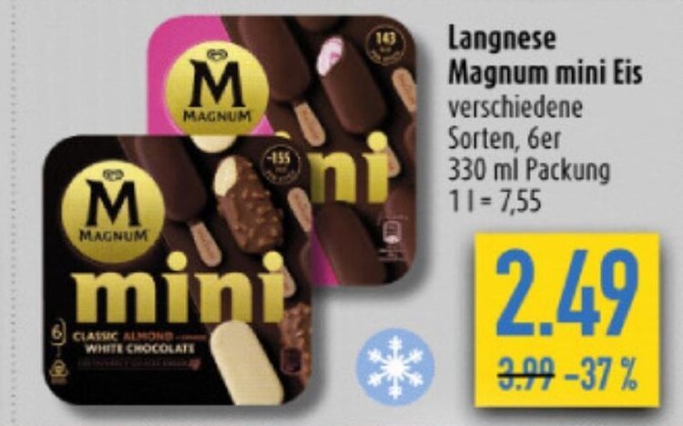 Langnese Magnum mini Eis verschiedene Sorten, 6er 330 ml Angebot bei diska