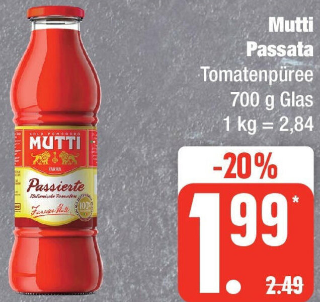 Mutti Passata Tomatenpüree 700 g Glas Angebot bei Edeka