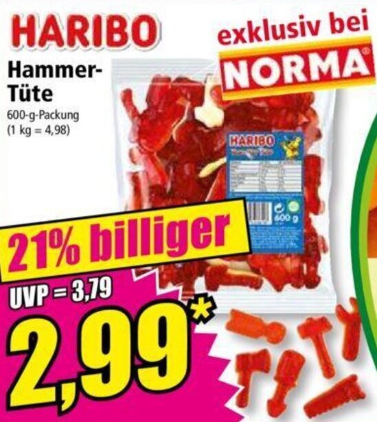 HARIBO Hammer-Tüte 600 g Packung Angebot bei Norma