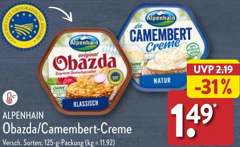 ALPENHAIN Obazda/Camembert-Creme 125 g Packung Angebot bei Aldi Nord