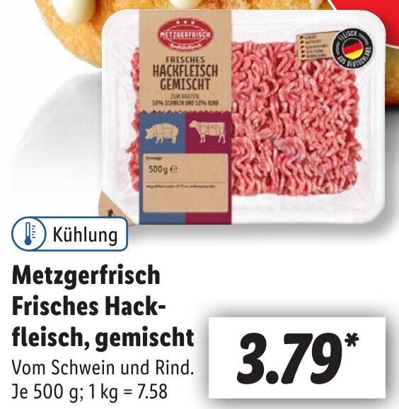 Metzgerfrisch Frisches Hackfleisch, gemischt 500 g Angebot bei Lidl