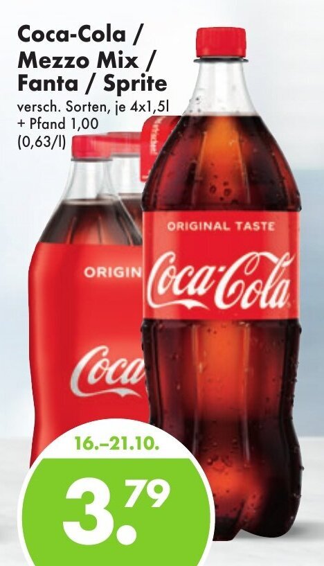 Coca-cola, fanta, mezzo mix, sprite 4x1,5 l