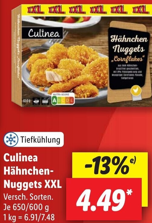 Culinea Hähnchen Nuggets XXL 650/600 g Angebot bei Lidl