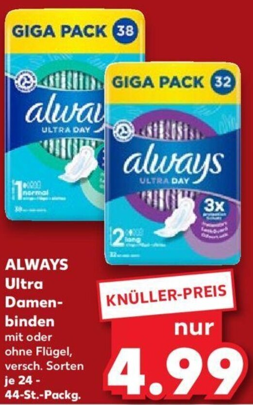 ALWAYS Ultra Damenbinden 24-44 St. Packg. Angebot bei Kaufland