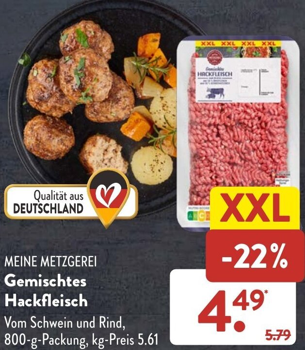 MEINE METZGEREI Gemischtes Hackfleisch 800 g Packung Angebot bei Aldi Süd