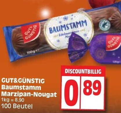 GUT&GÜNSTIG Baumstamm Marzipan-Nougat 100 Beutel Angebot bei Edeka
