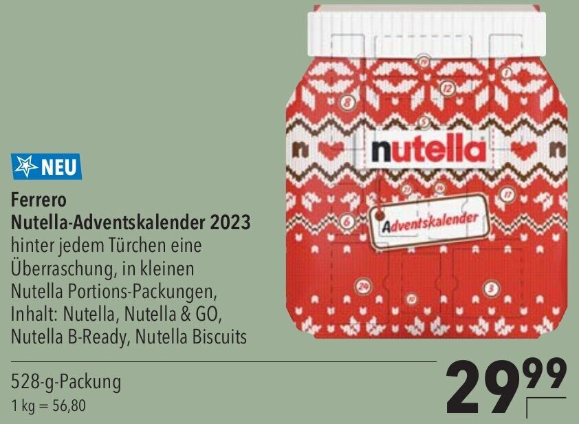 Ferrero Nutella-Adventskalender 2023, 528 g Packung Angebot bei CITTI Markt