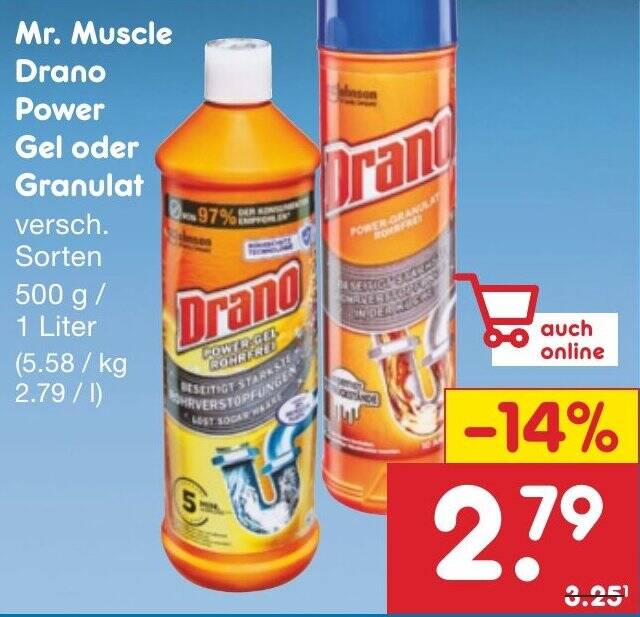 Mr. Muscle Drano Power Gel oder Granulat 500 g/1 Liter Angebot bei ...