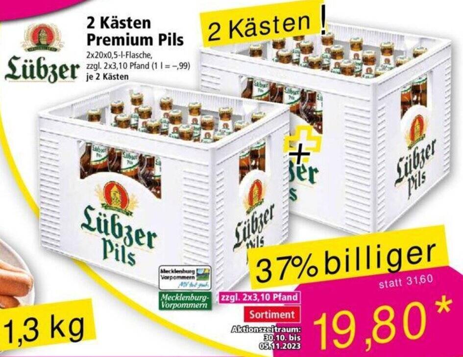 Lübzer Premium Pils 2 Kästen Angebot bei Norma